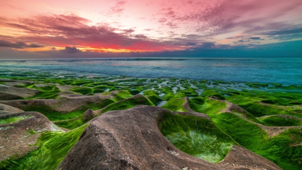 of Beautiful Sunset on the Balangan Beach with Frozen Volcanic Funnels ...