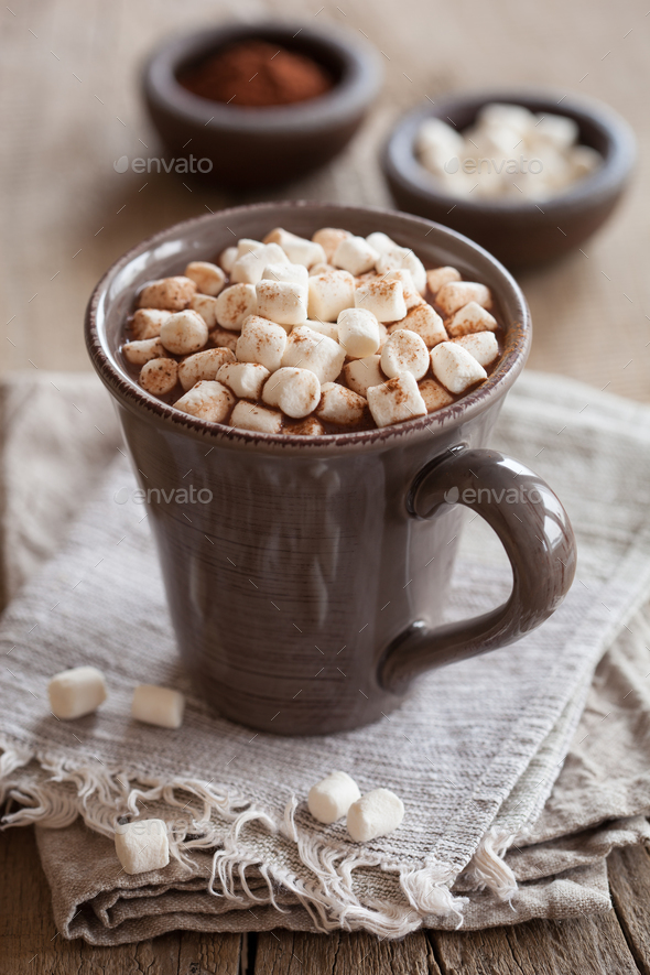 hot chocolate with mini marshmallows warming drink Stock Photo by duskbabe