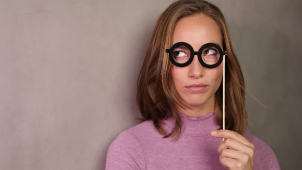 Girl in Glasses Disguise, Stock Footage | VideoHive
