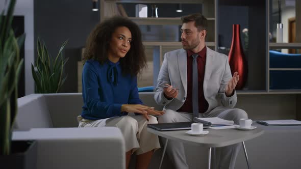 Business Couple Ending Call Video Computer Waving Goodbye in Diverse ...