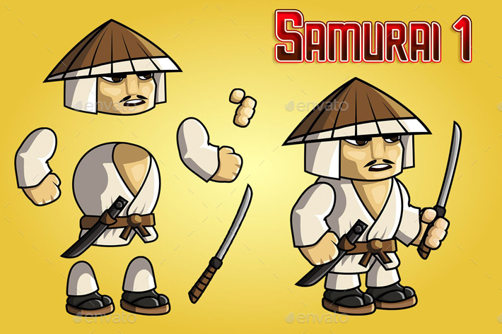 Samurai 2D Game Character Sprite Sheet, Game Assets | GraphicRiver