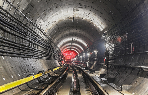 Underground tunnel the tail lights of the train Stock Photo by saoirse2010