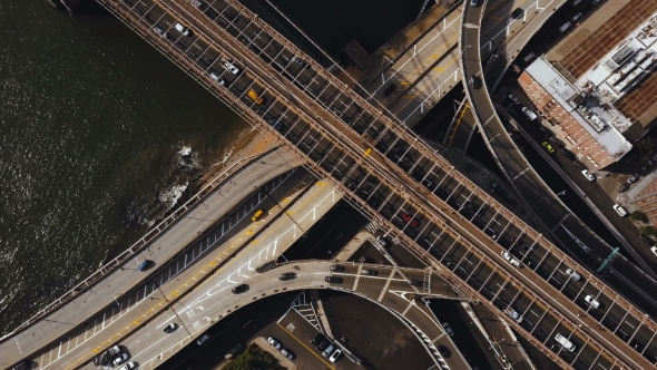 Aerial Top View of Traffic Road in New York, America. Flying Over ...