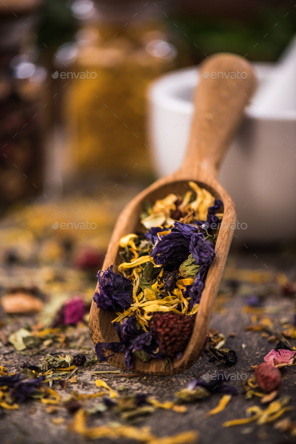 Aromatic tea with dried flowers and fruits Stock Photo by merc67 ...