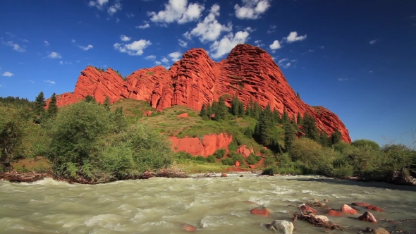 Red Rocks in Kyrgyzstan. Zhety-Oguz Gorge, Stock Footage | VideoHive