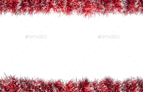 Seamless Christmas red silver tinsel frame Stock Photo by saoirse2010