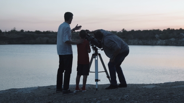 People Exploring Stars on Shore of Lake, Stock Footage | VideoHive