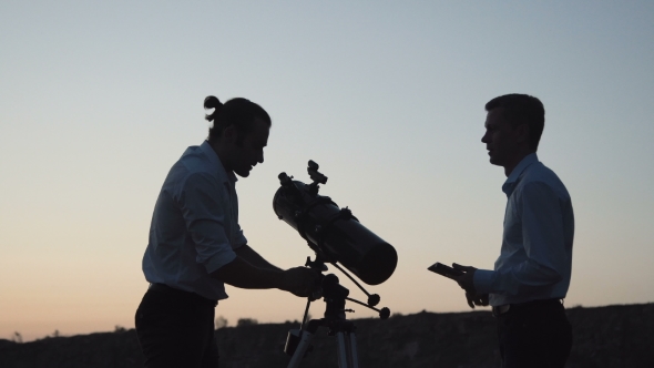 People Using Telescope in Dawn, Stock Footage | VideoHive