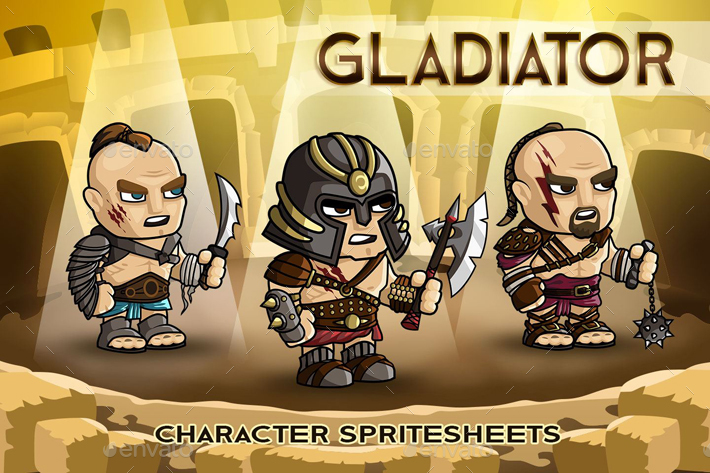 Gladiator 2D Game Character Sprite Sheet, Game Assets | GraphicRiver
