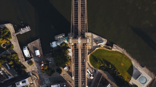 Aerial Top View of Brooklyn Bridge in Brooklyn District Through the ...