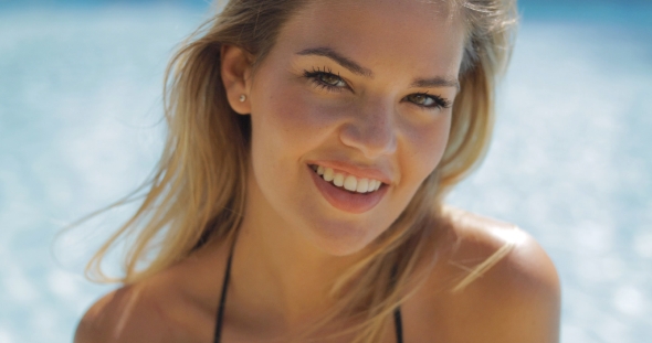 Cheerful Model Posing in Pool, Stock Footage | VideoHive