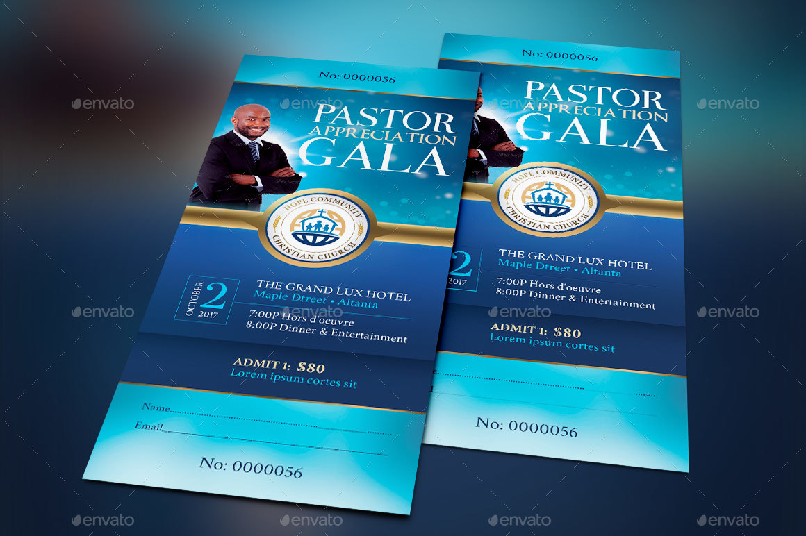 Community Pastor Appreciation Gala Ticket Template, Print Templates