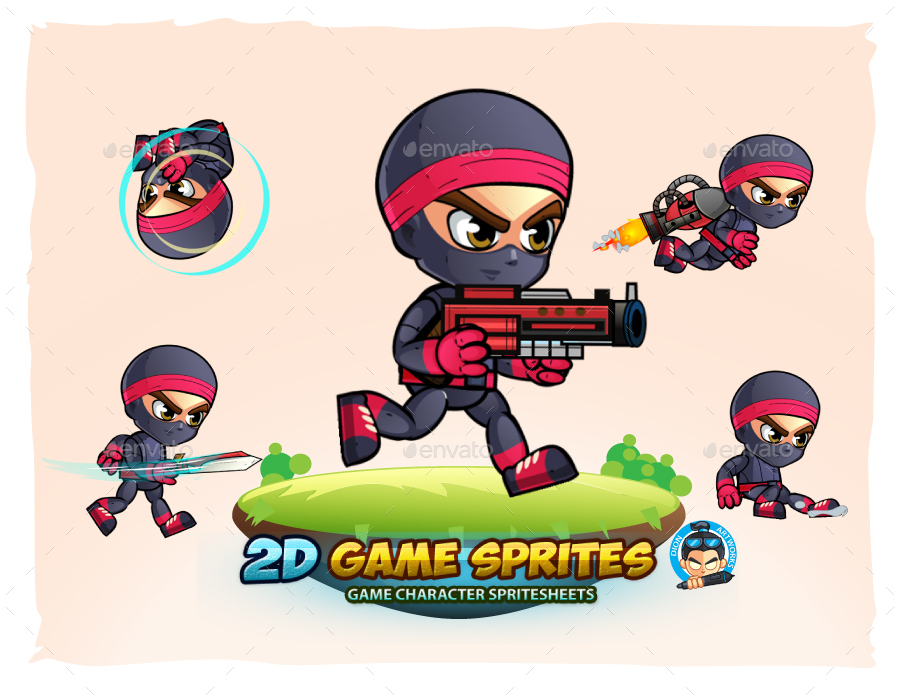 Ninja 2D Game Character Sprites by pasilan | GraphicRiver
