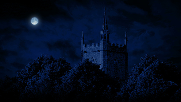 Moon Above Old Church Building, Stock Footage | VideoHive