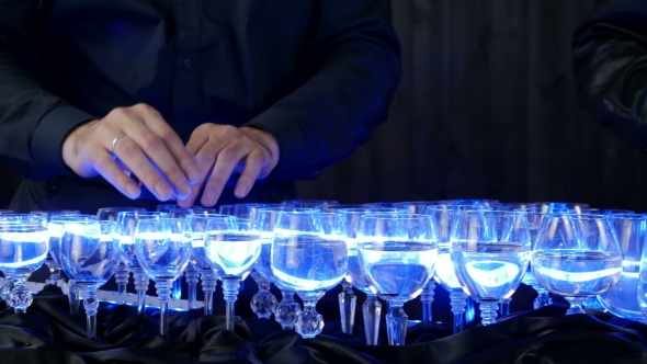 Musical Glasses. Musician Playing On Glass Harp, Stock Footage | VideoHive