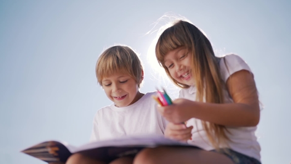 Positive Children Draw with Pencils, Stock Footage | VideoHive