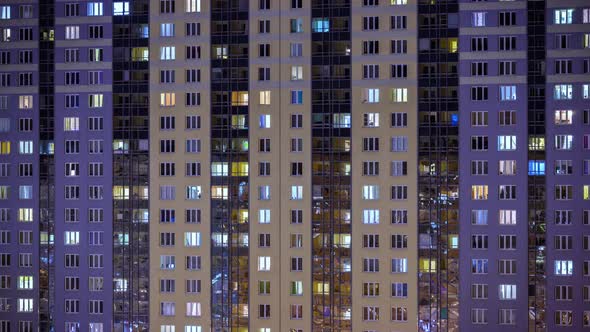 night window timelapse. architecture of the night city, urbanistic view ...