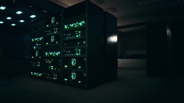 Clean Industrial Interior of a Data Server Room with Servers, Motion ...