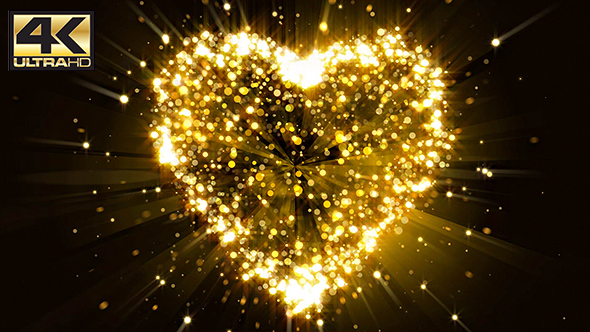 Abstract Dark Gold Glitter Particle Heart Background 4K, Motion Graphics