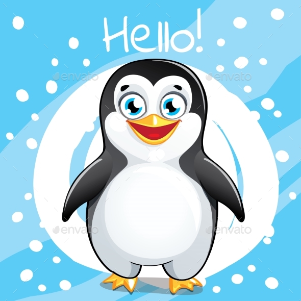 Vector Illustration of Cartoon Penguin. Hello. by Say_cheese | GraphicRiver