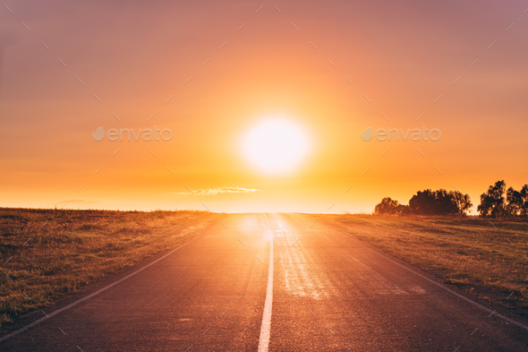 Asphalt Country Open Road In Sunny Morning Or Evening. Open Road Stock ...