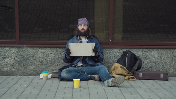 Poor Guy with Cardboard, Stock Footage | VideoHive