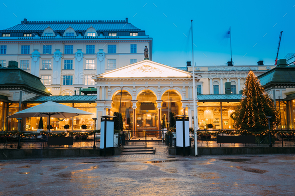 Helsinki, Finland. Famous And Popular Place Is Cafe, Bar, Restau Stock ...