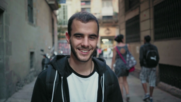 Smiling Man Walking on Street, Stock Footage | VideoHive