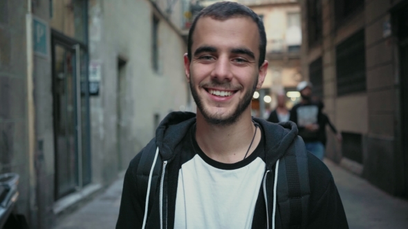Smiling Man Walking on Street, Stock Footage | VideoHive