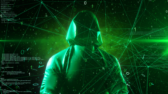 Anonymous Hacker In Hoodie Green Digital Source Code Computer Space 4K ...