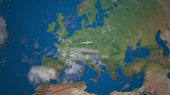 Route of Commercial Airplane Flying From Paris To Beijing on the Earth ...