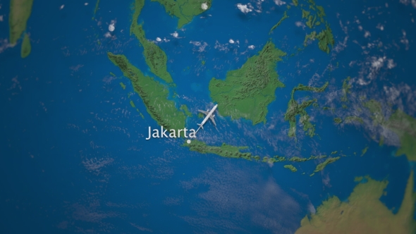 Route of Commercial Airplane Flying From Jakarta To Tokyo on the Earth ...