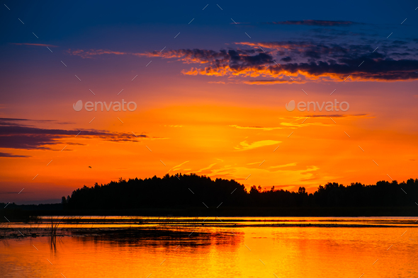 Amazing sunset over lake Stock Photo by goinyk | PhotoDune