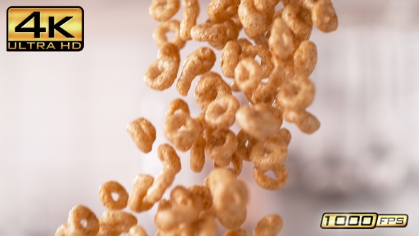 Handful of Falling Circle-Shaped Cereals, Stock Footage | VideoHive