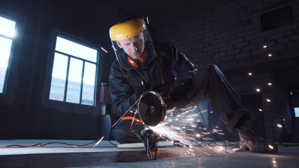 Man Cutting Metal Using Grinding Machine, Stock Footage | VideoHive