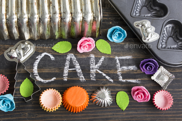 Word Cake with Accessories for Cakes Stock Photo by simonida | PhotoDune