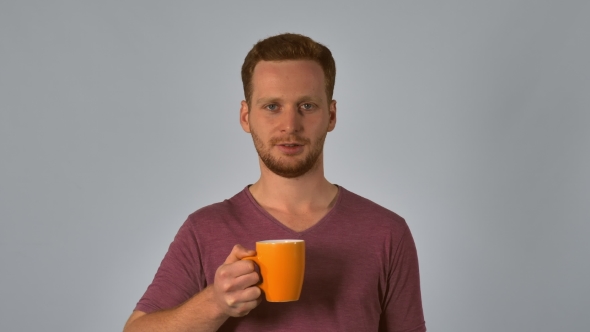 Portrait Ginger Enjoying Drink, Stock Footage | VideoHive