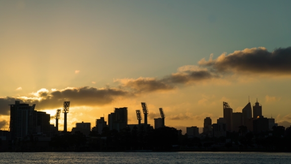 Sun Setting Over Perth City. Perth, Western Australia, Stock Footage