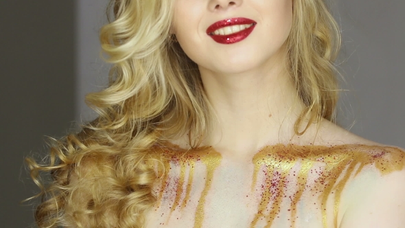 Fashion Makeup Woman with Colorful Makeup and Body Art, Stock Footage