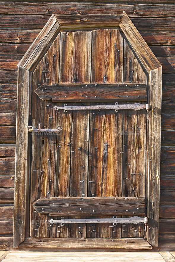 Antique rusted locked wooden door. Finland background heritage ...
