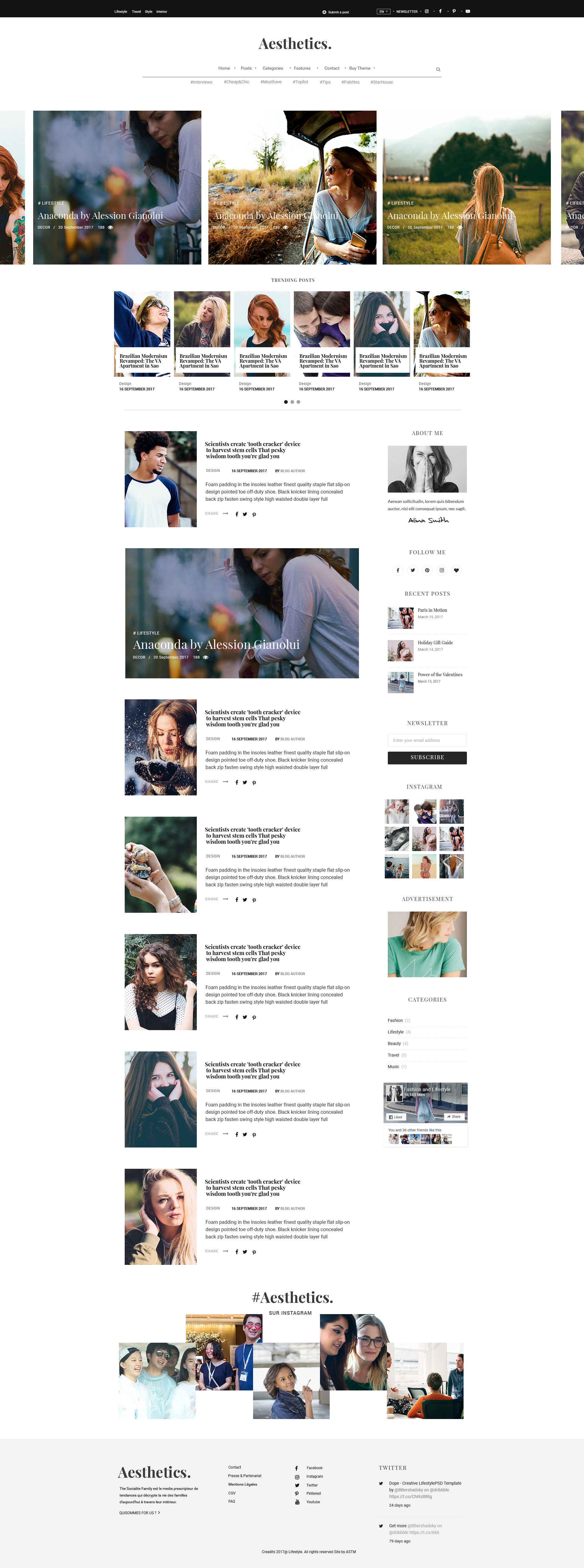 Aesthetics. Lifestyle Blog & Magazine PSD Template by ThemeXengine
