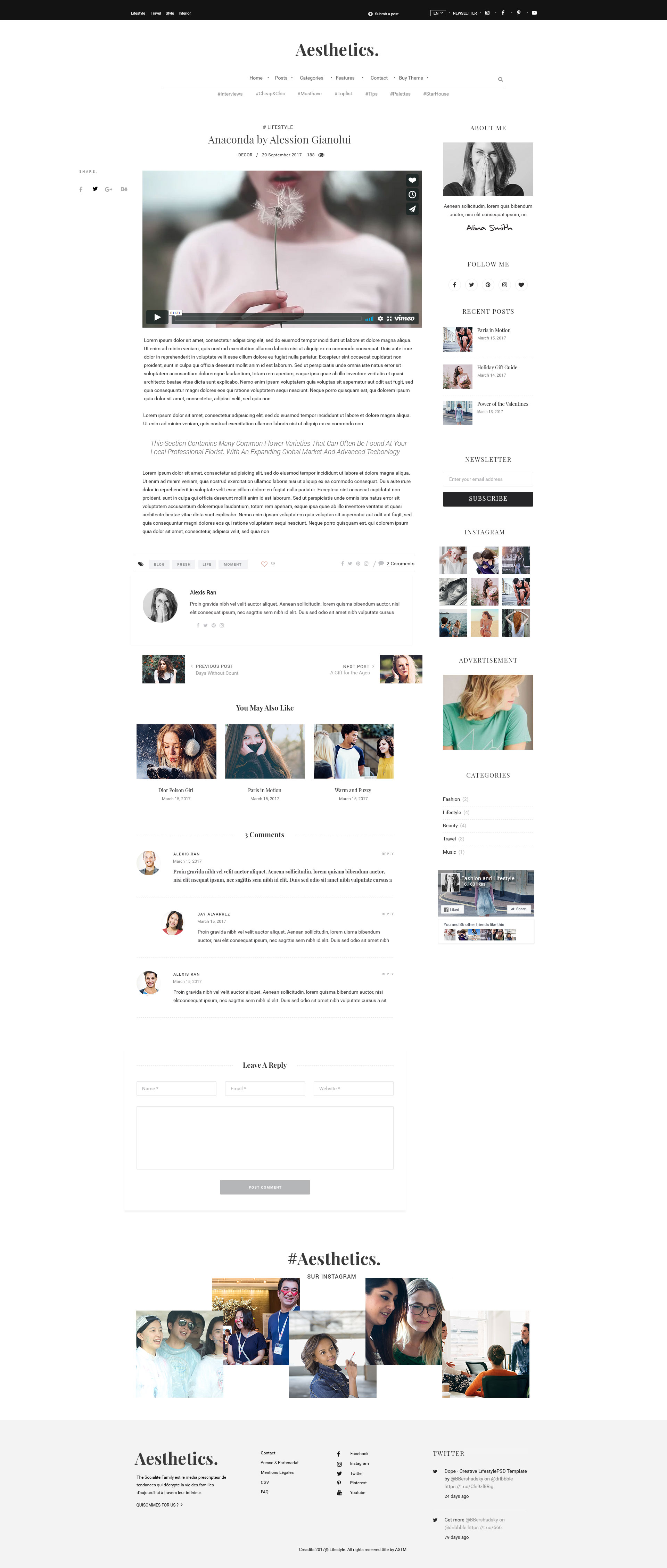 Aesthetics. Lifestyle Blog & Magazine PSD Template by ThemeXengine