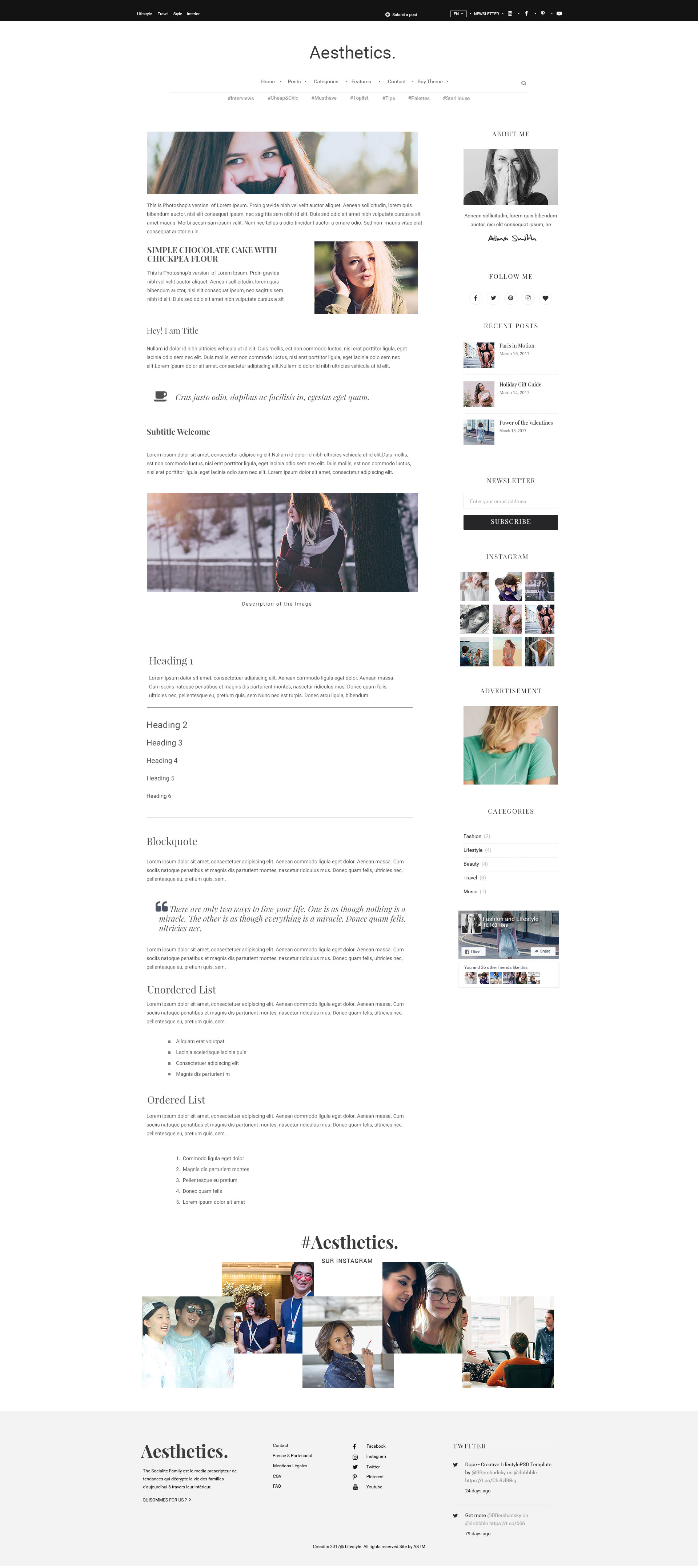 Aesthetics. Lifestyle Blog & Magazine PSD Template by ThemeXengine