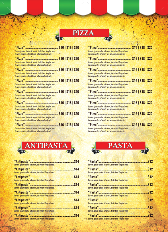 Pizzeria Menu 3 (A4), Print Templates | GraphicRiver