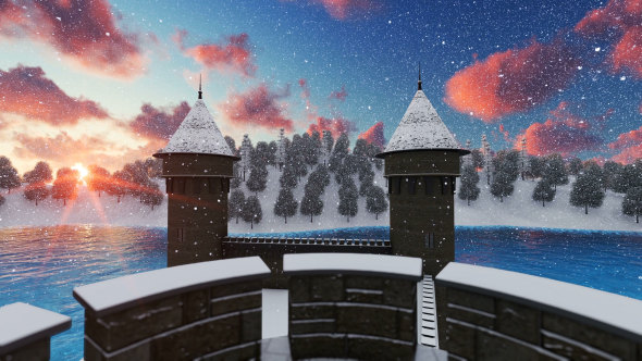 Sunset from Castle in Snowy Weather, Motion Graphics | VideoHive