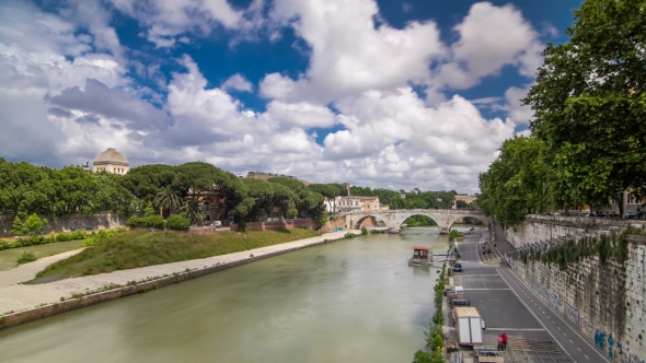 Isola Tiberina Is the Biggest Island of Tibera River in Rome, Stock Footage