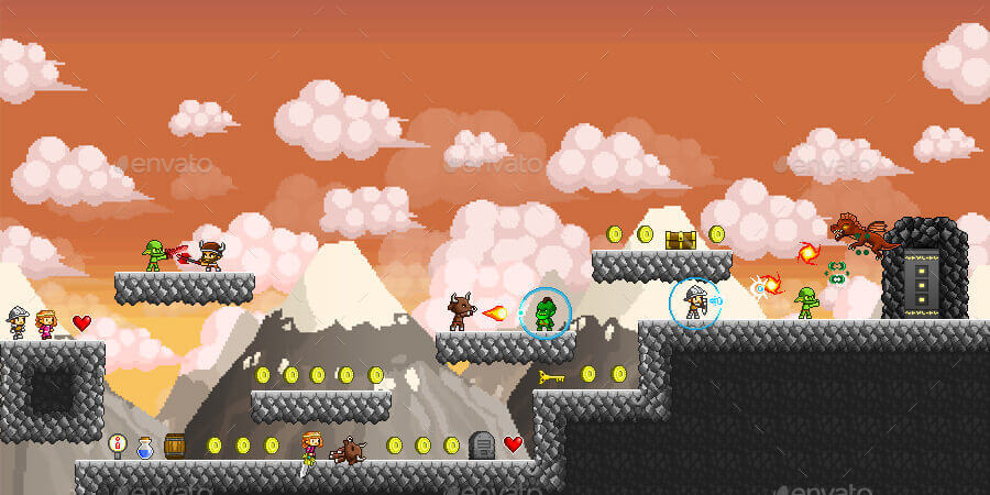 Pixel Art 2D Platformer Video Game Kit Assets, Game Assets | GraphicRiver