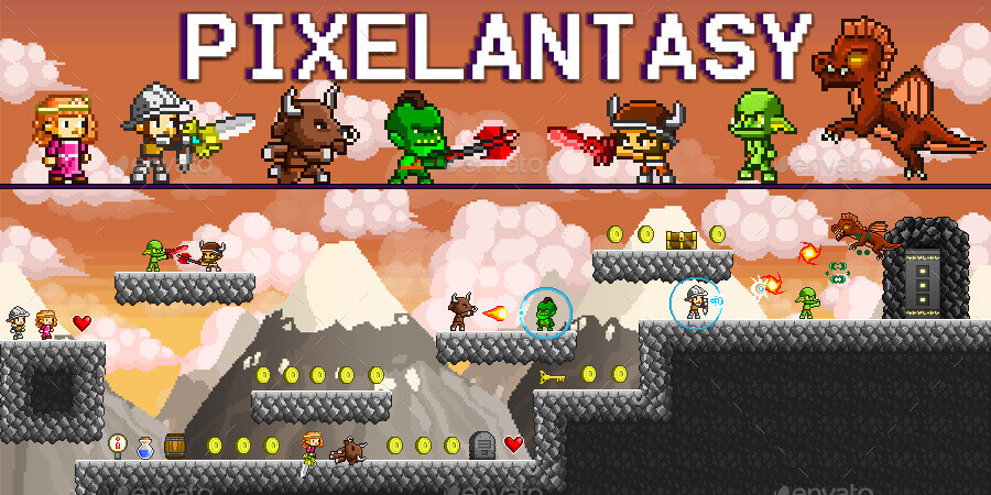 2D Pixel Game Kit 3 of 5 w character sprites & more, Game Assets ...