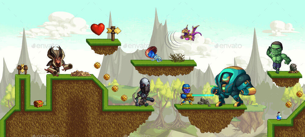 Pixel Heroes Kit 1 of 3 - 2D Complete Pixelart Game Assets Pack, Game ...