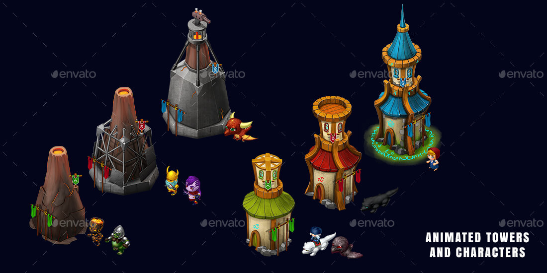 Isometric Tower Defense Game Kit 1 of 3 w character sprites & more ...